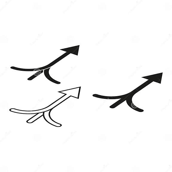 Branching Arrow Icons. Multiple Direction Symbol. Bold Black Shape ...
