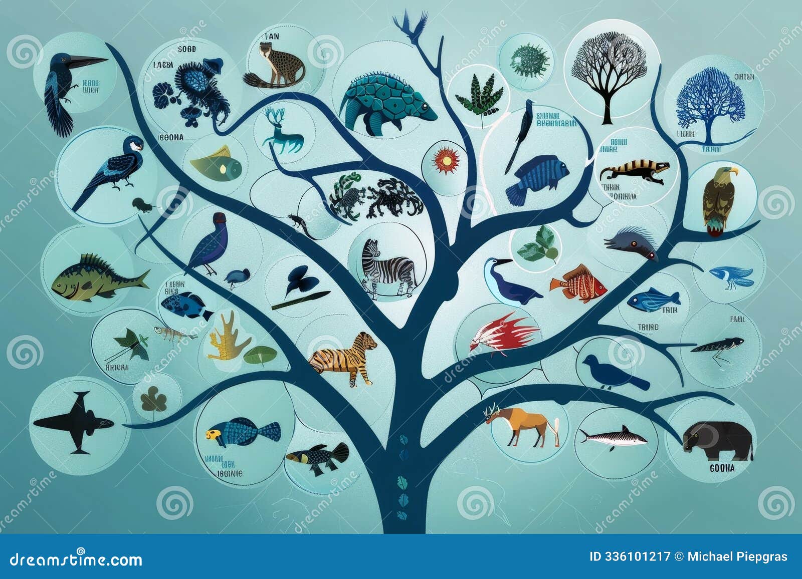 A Branching Tree Diagram Depicting the Evolution of Different Species ...