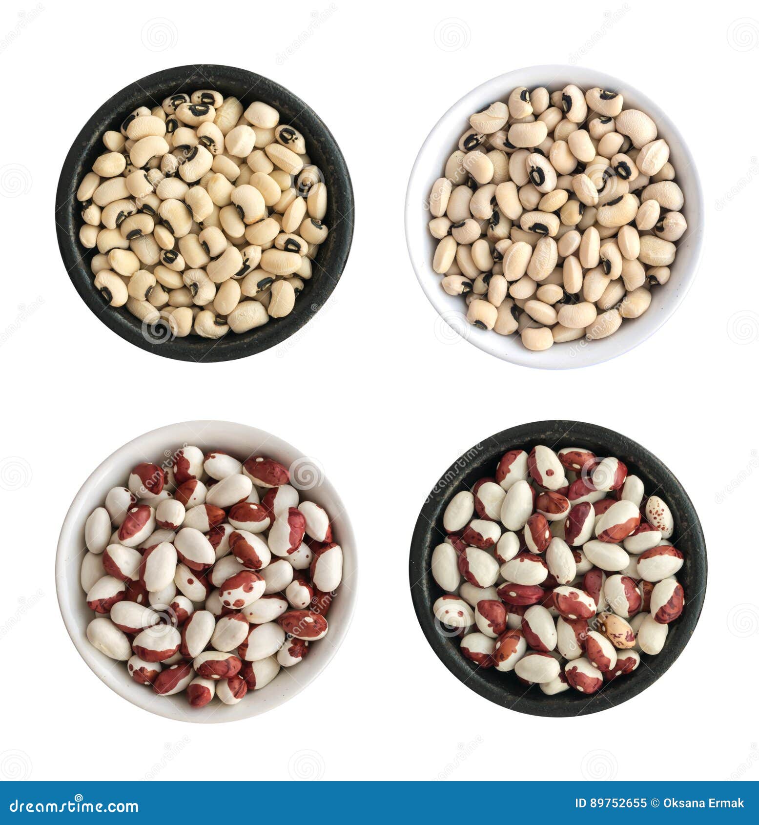 Branco Seco E Pinto Beans Em Umas Bacias Redondas Isoladas Imagem de ...