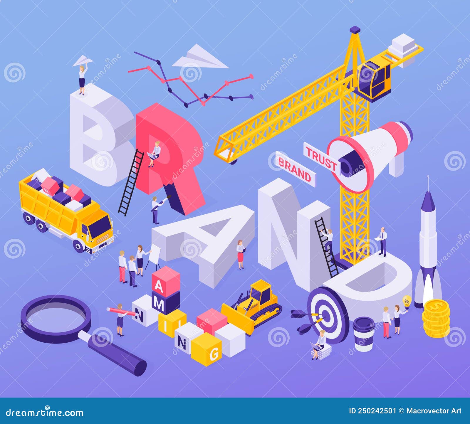 Brand Building Isometric Background Stock Vector - Illustration of ...