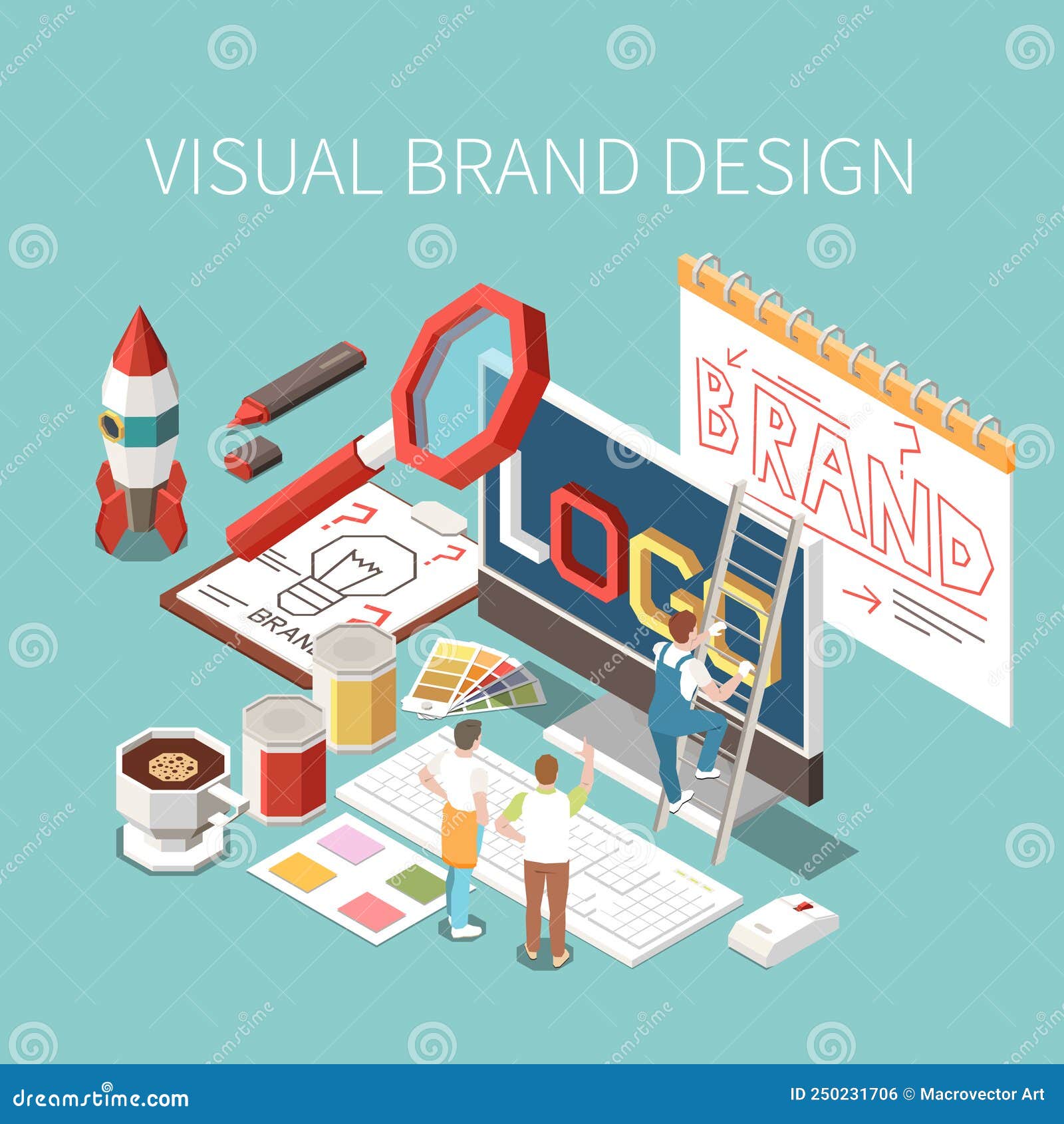 Brand Building Isometric Concept Stock Vector - Illustration of ...