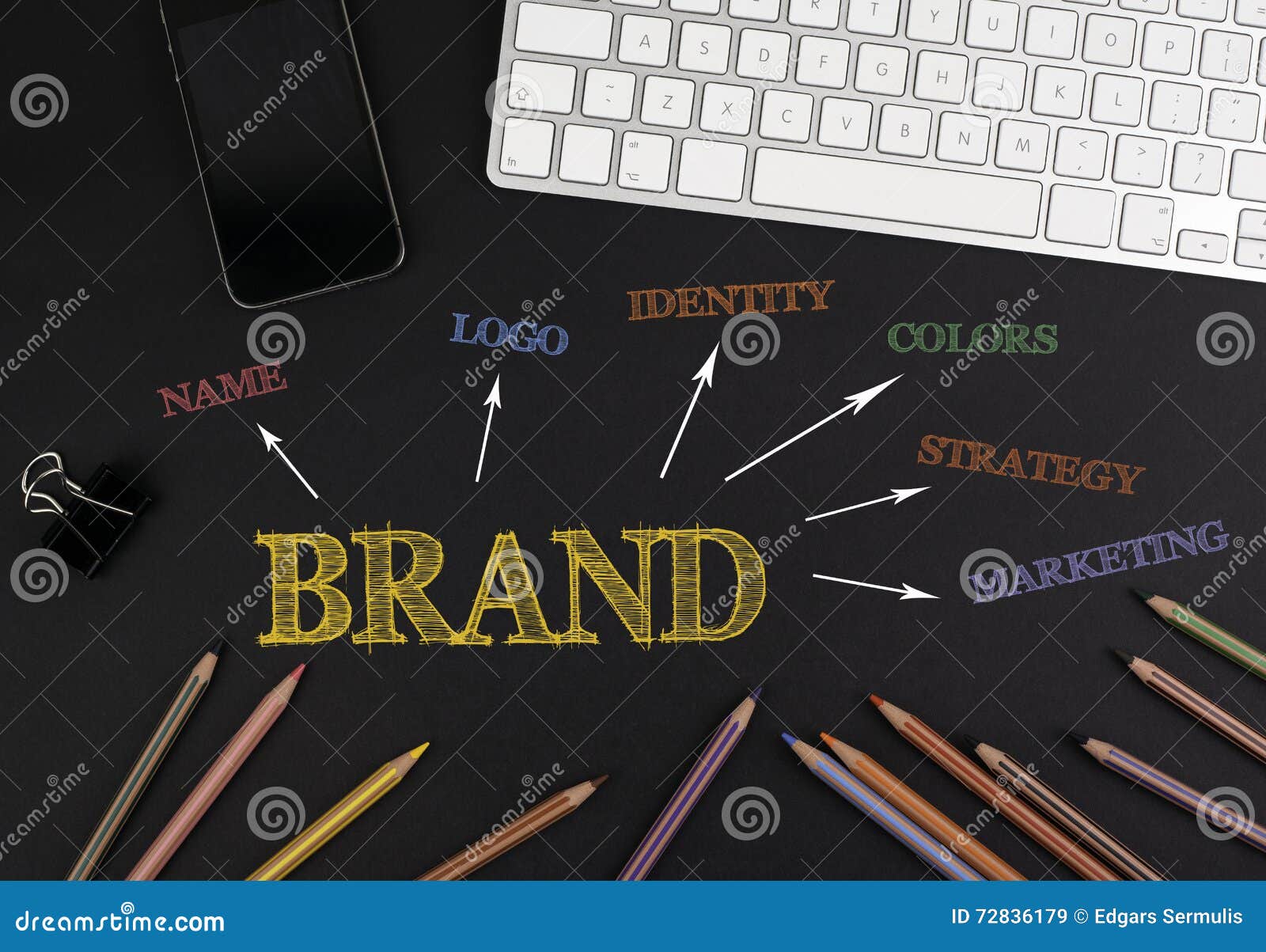 Brand Concept - Black Office Desk Stock Image - Image of desk ...