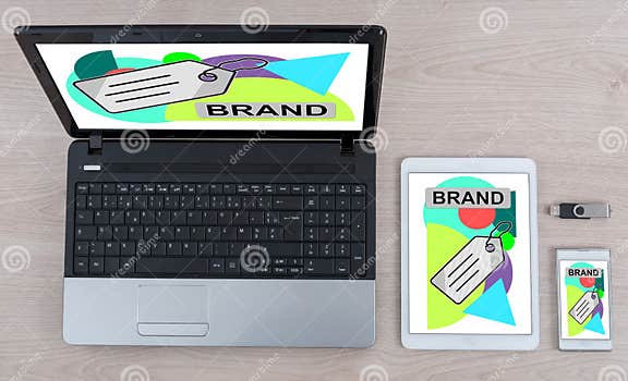 Brand Concept on Different Devices Stock Photo - Image of commercial ...