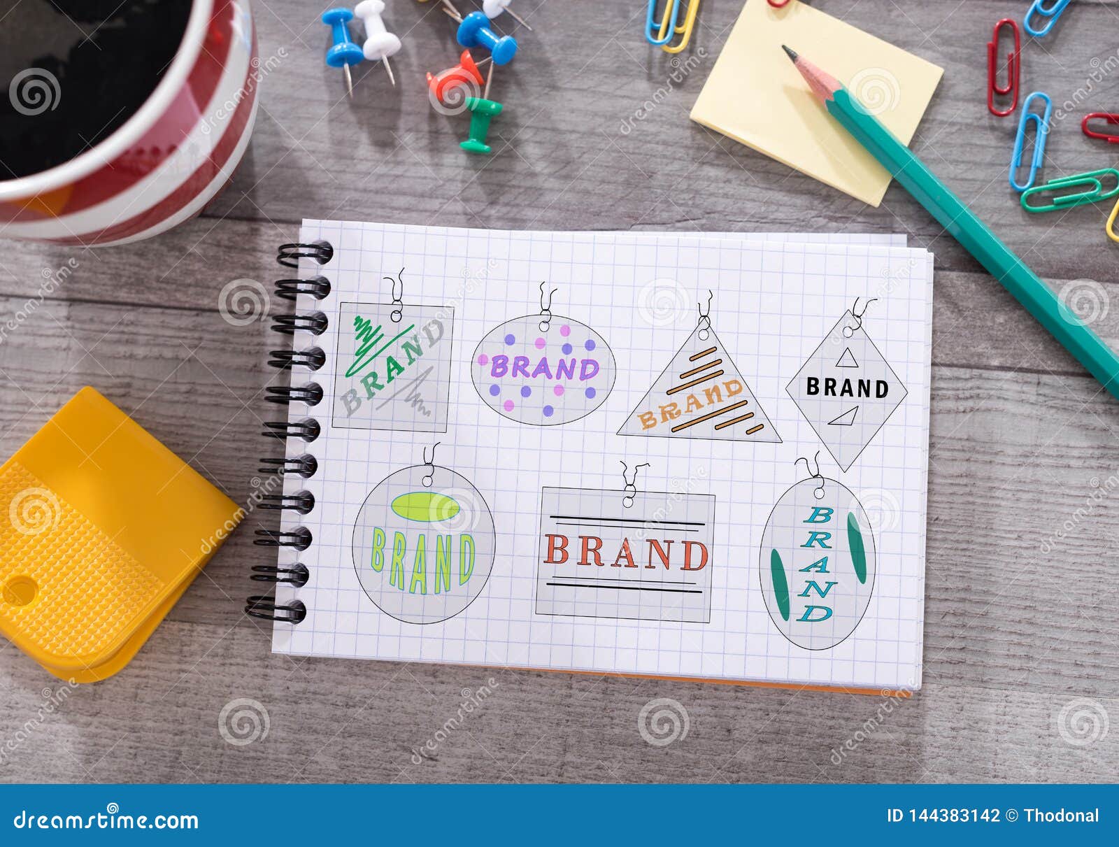 Brand concept on a notepad stock photo. Image of commercial - 144383142
