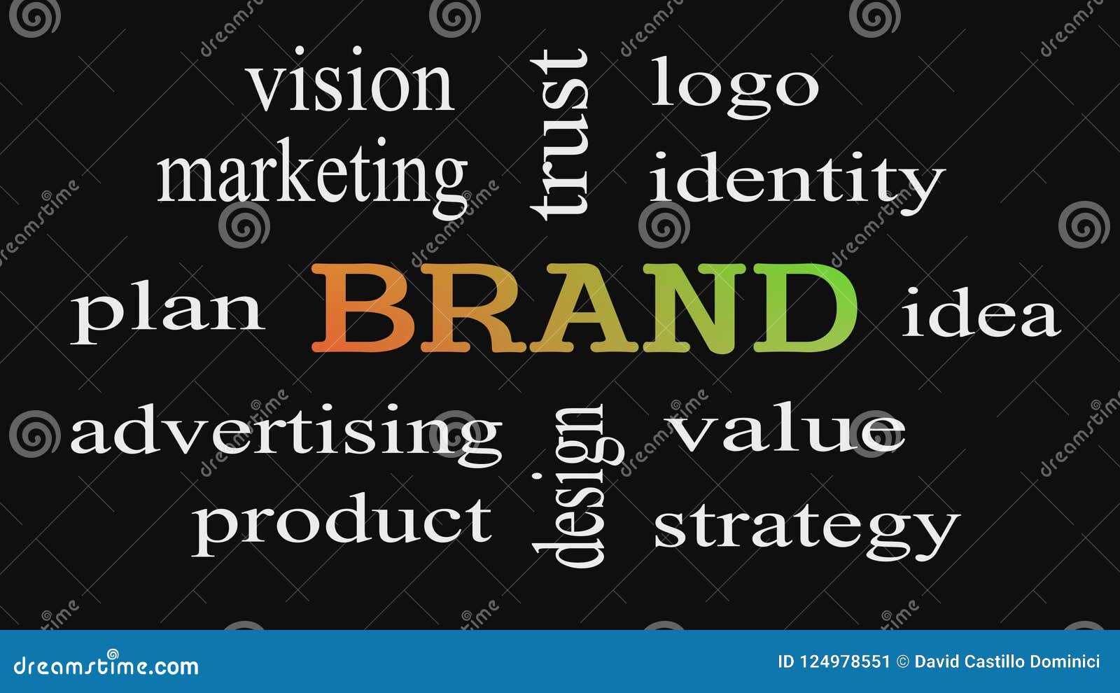 Brand Concept Word Cloud on Black Background Stock Illustration ...