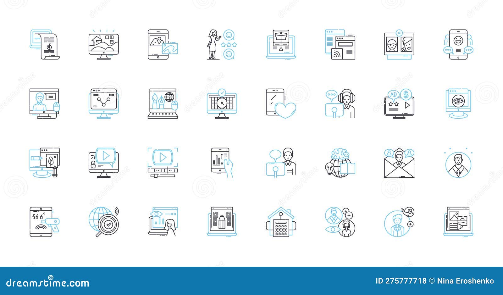 Brand Engagement Linear Icons Set. Interactivity, Connection ...