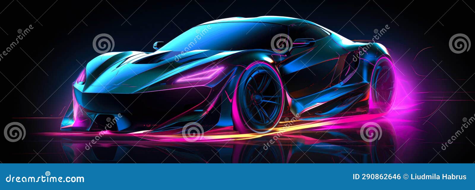 Brand-less Generic Concept Car in Neon Light Stock Photo - Image of ...