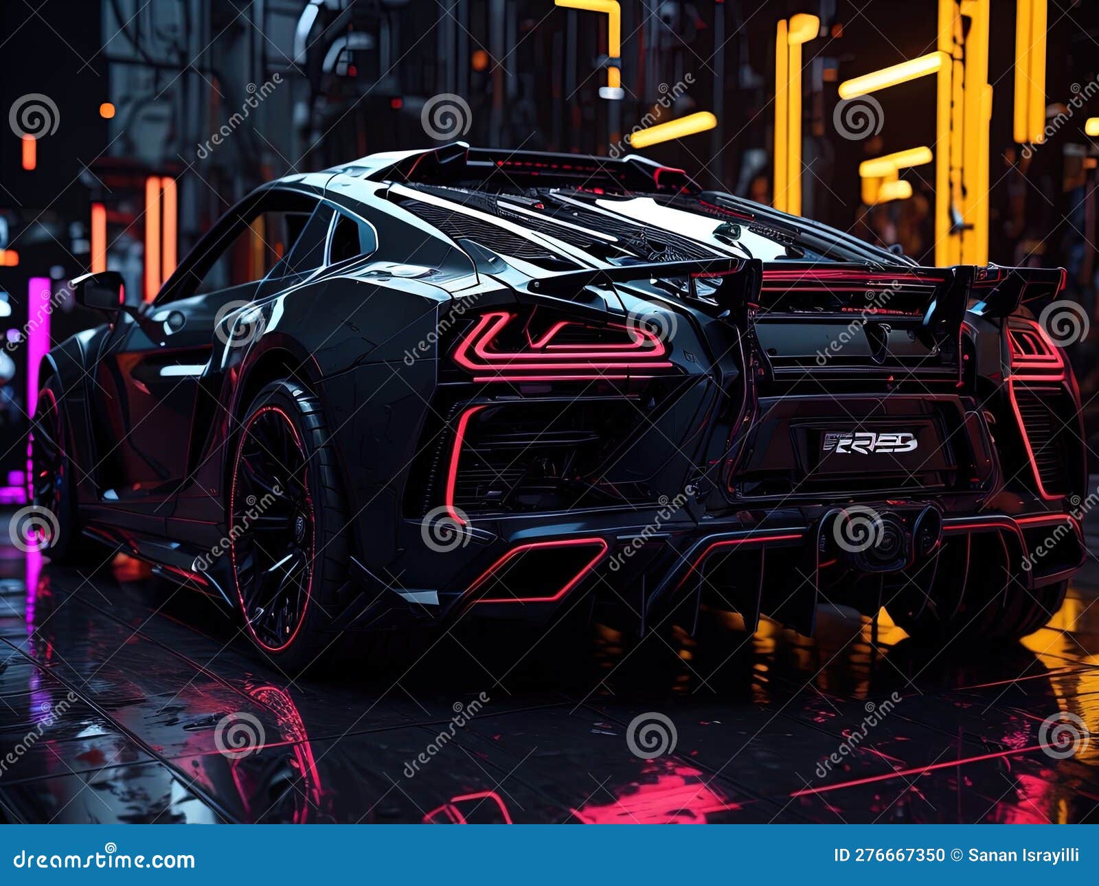 A Brand-less Generic Concept Car in Neon Light. Ai Generated Stock ...