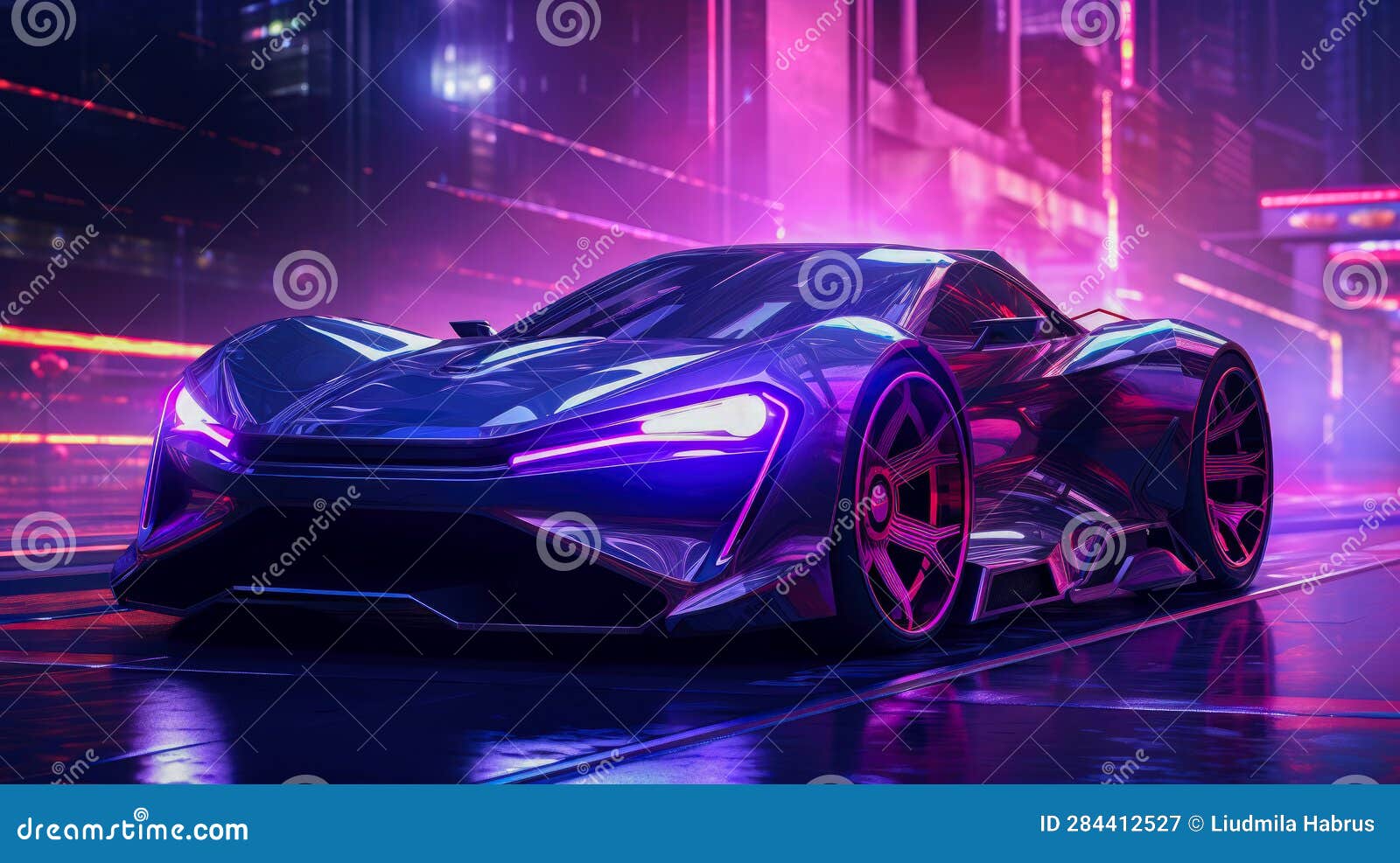 Brand-less Generic Concept Car in Neon Light. Generative AI Stock ...