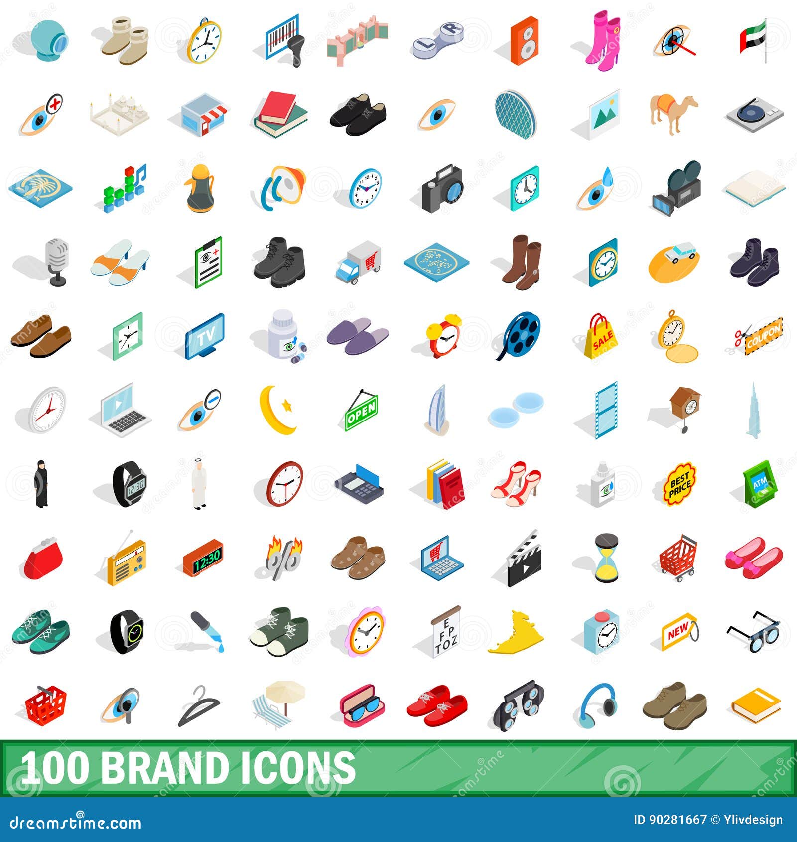 100 Brand Icons Set, Isometric 3d Style Stock Vector - Illustration of ...