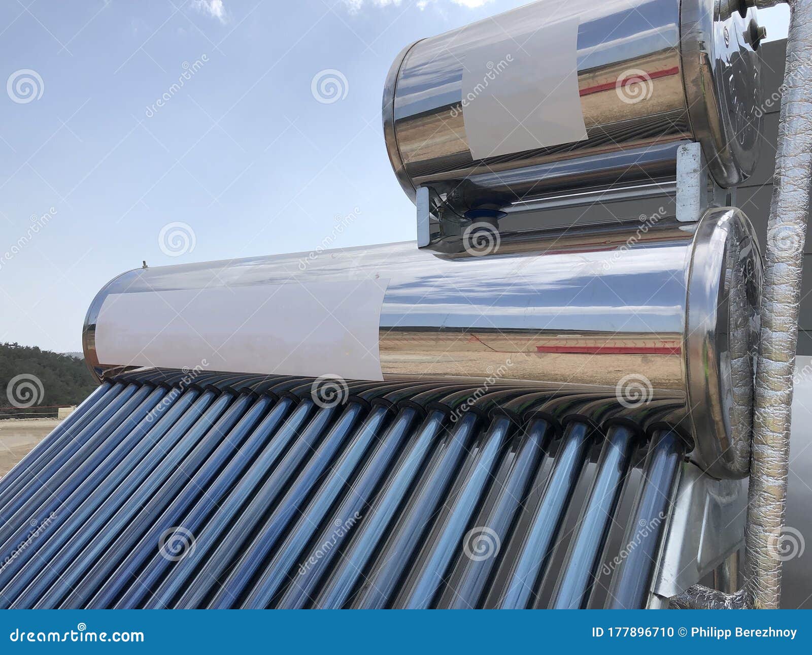 Brand New Water Tank with Solar Heating Elements Stock Photo - Image of ...