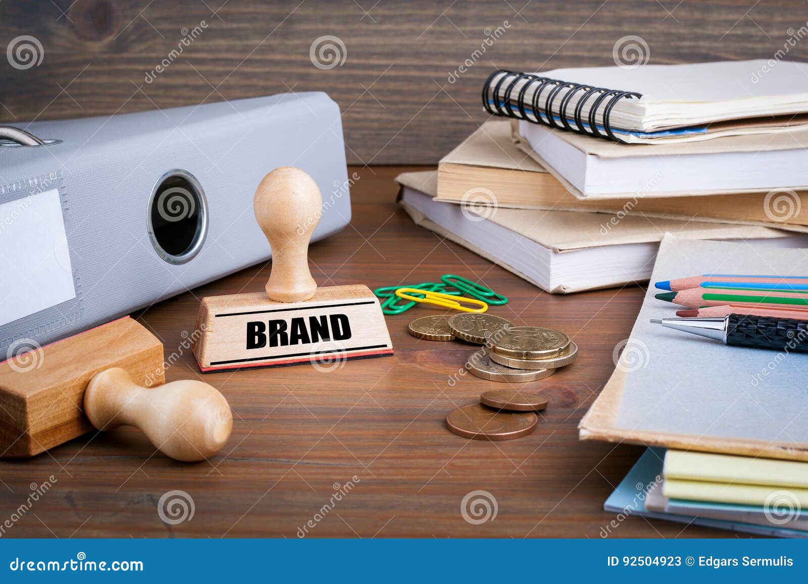 Brand. Rubber Stamp on Desk in the Office Stock Image - Image of ...