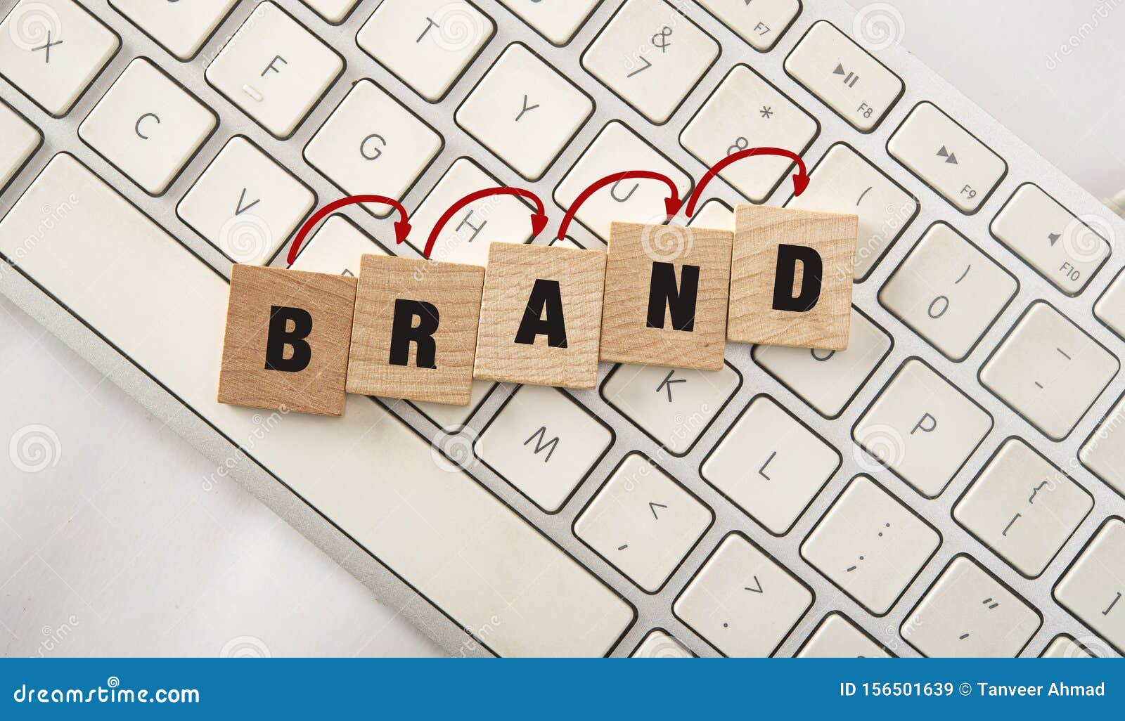 Brand Text on Wooden Block with Keyboard, Brand Concept Stock Image ...