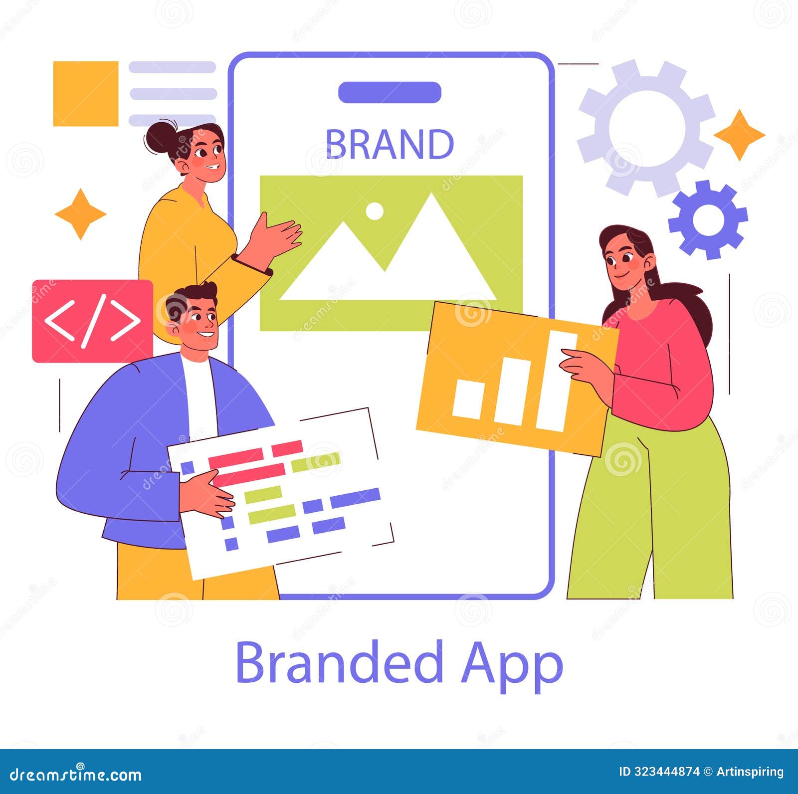 Branded App. Flat Vector Illustration Stock Vector - Illustration of ...