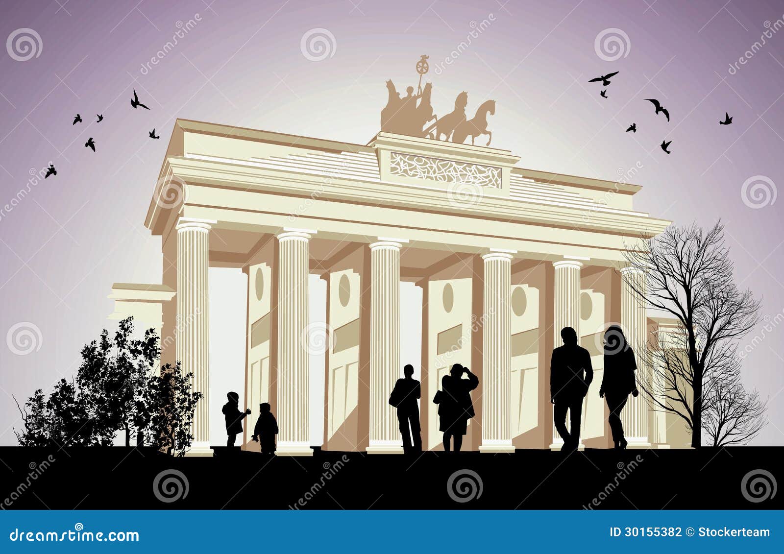 The Brandenburger Tor with Birds Stock Illustration - Illustration of ...