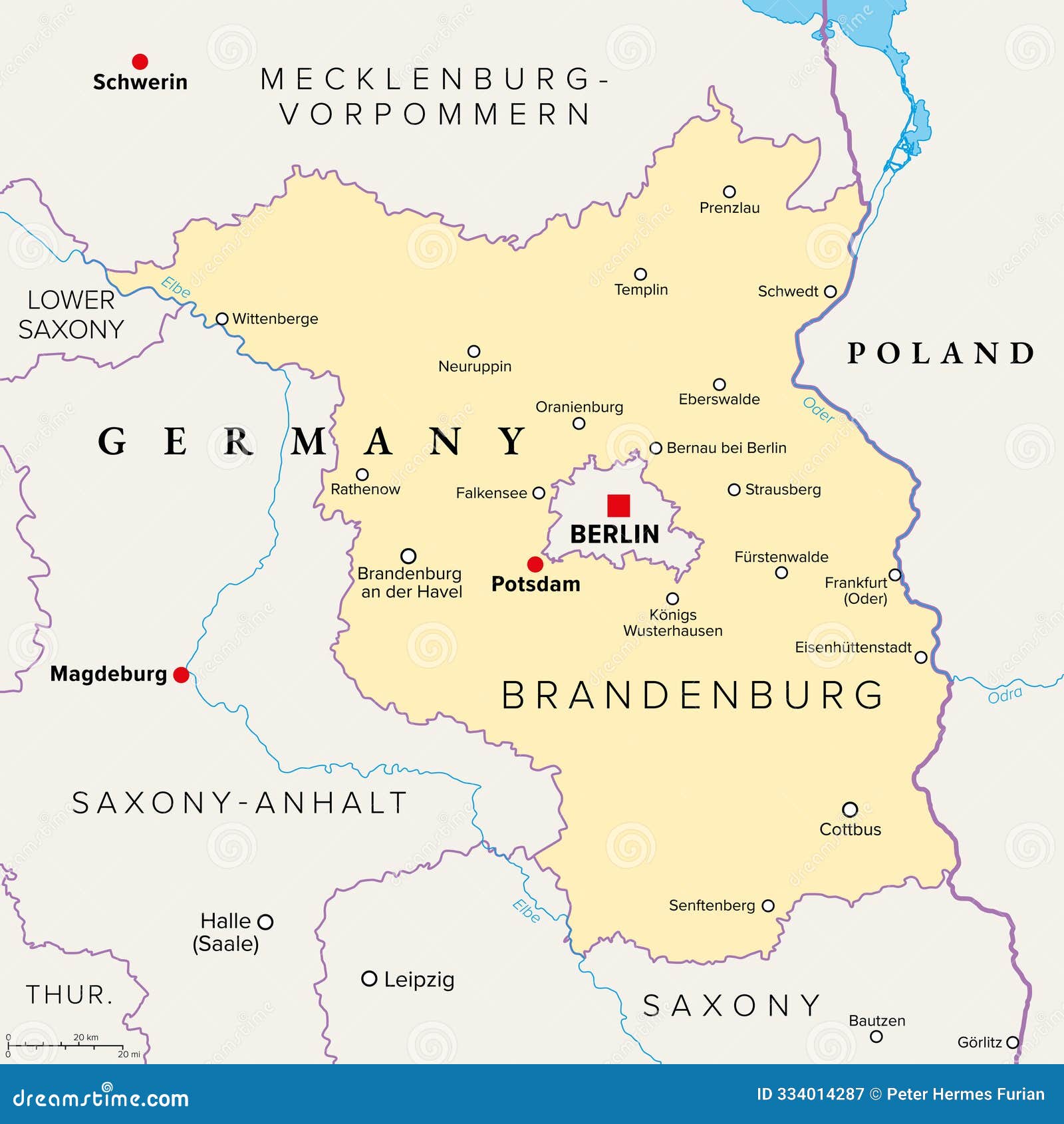 Brandenburg, a State in Northeastern Germany, Political Map Stock ...