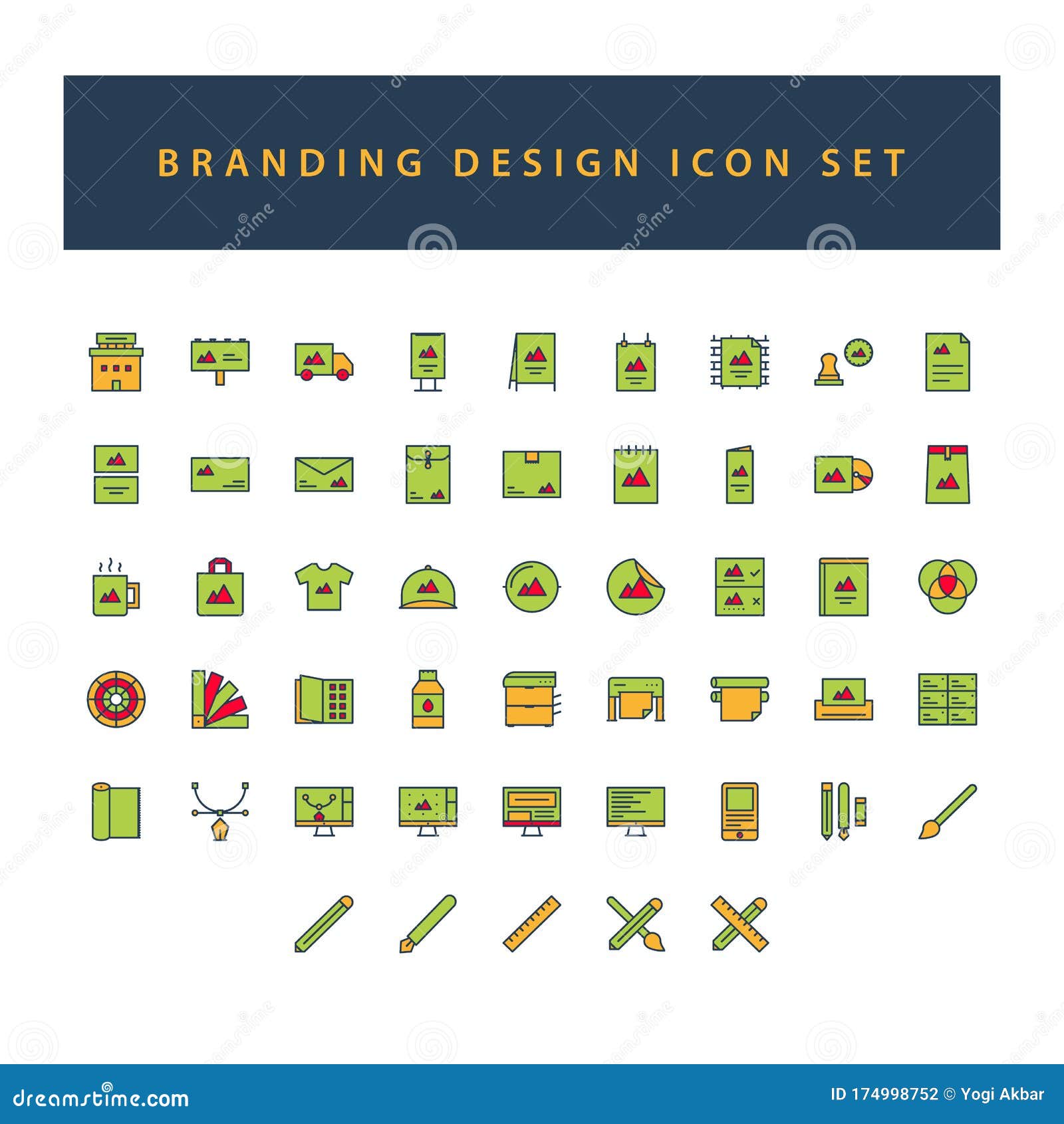 Branding and Design Icon Set with Filled Outline Style Design Stock ...