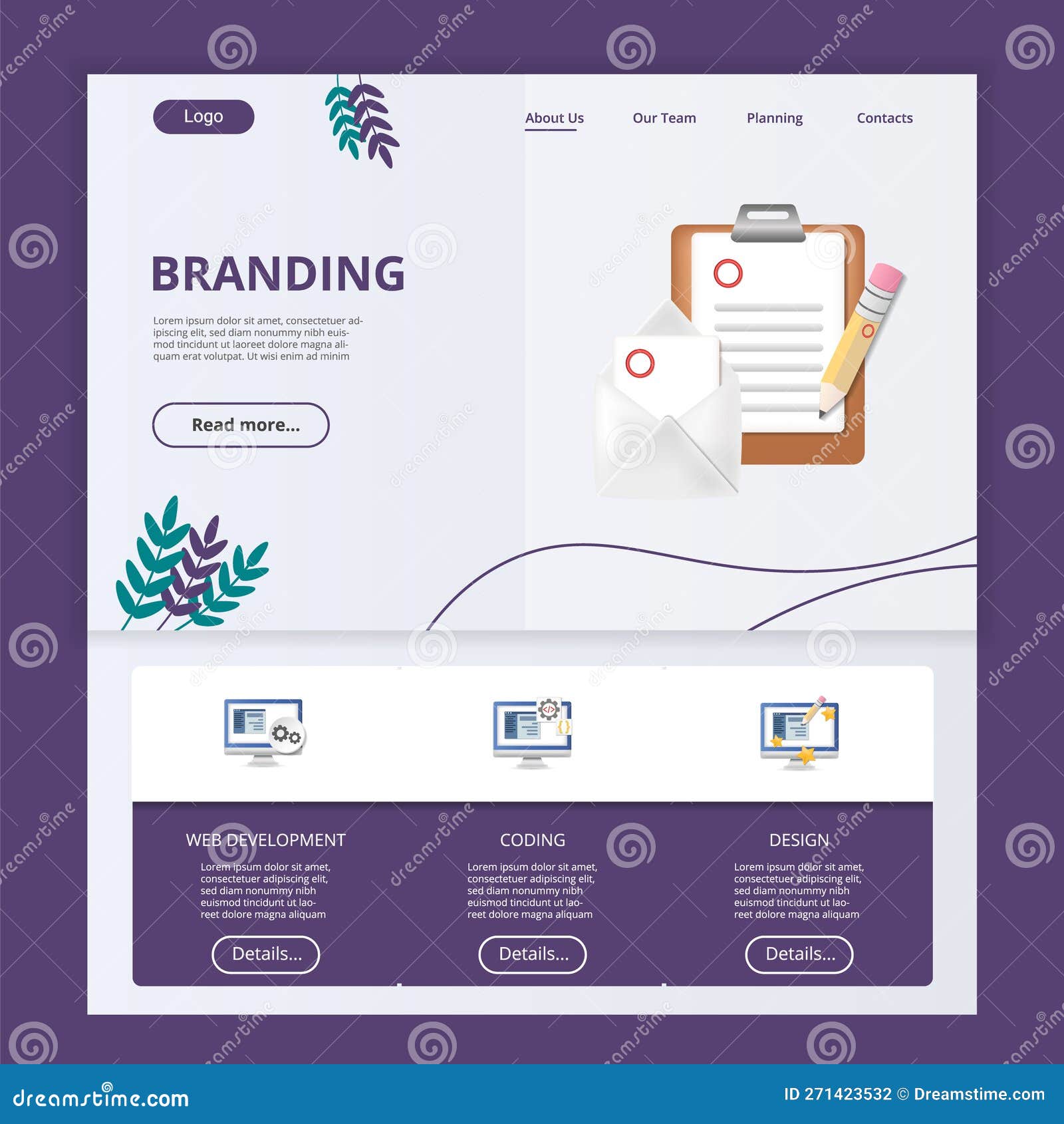 Branding Flat Landing Page Website Template. Web Development, Coding ...