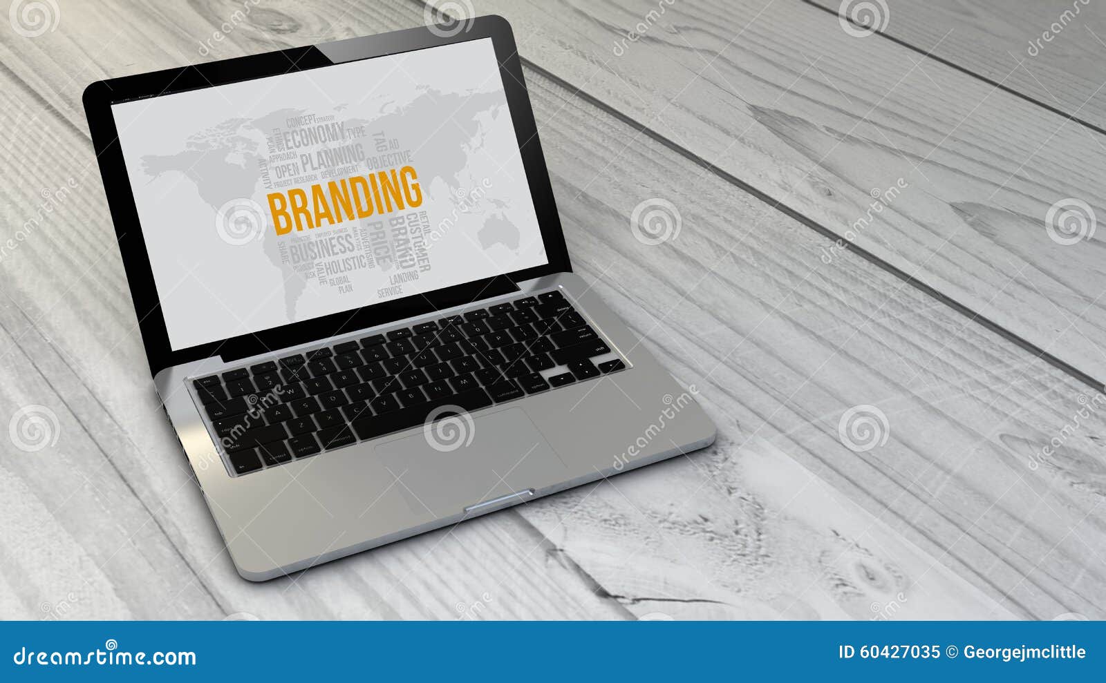 Branding Laptop Over Wooden Tablet Stock Illustration - Illustration of ...