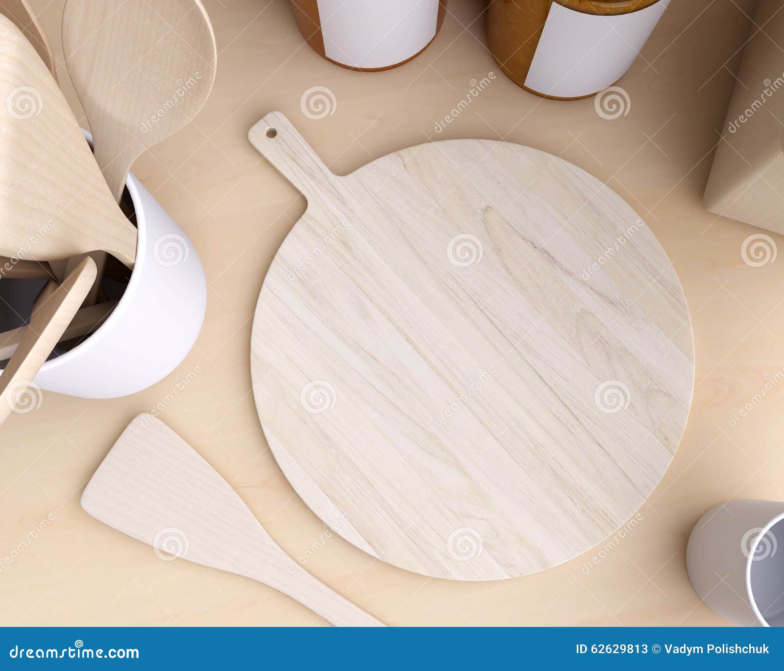 Branding Mockup Kitchen with Table and Kitchenware. Stock Illustration ...