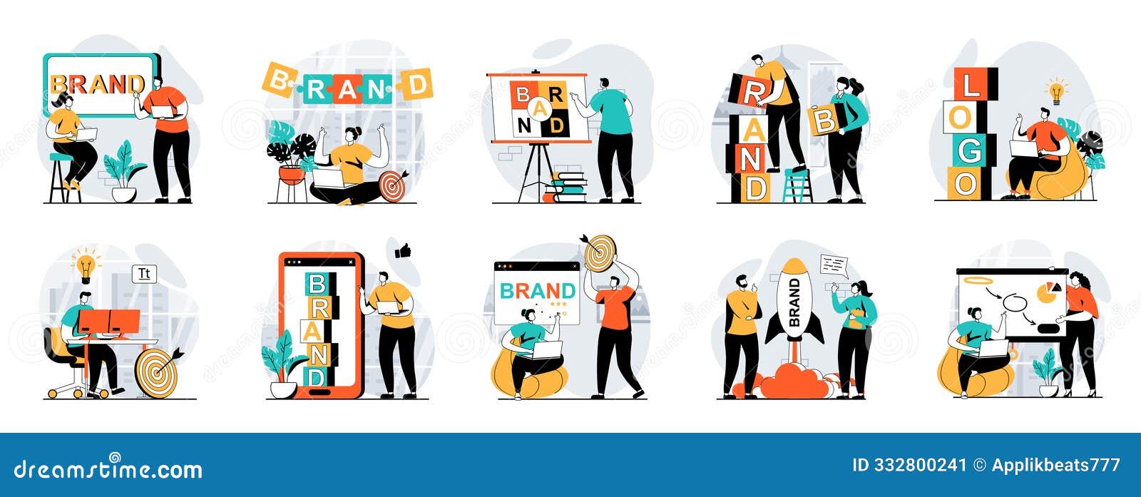 Branding Team Web Concept with People Scenes Mega Set in Flat Design ...