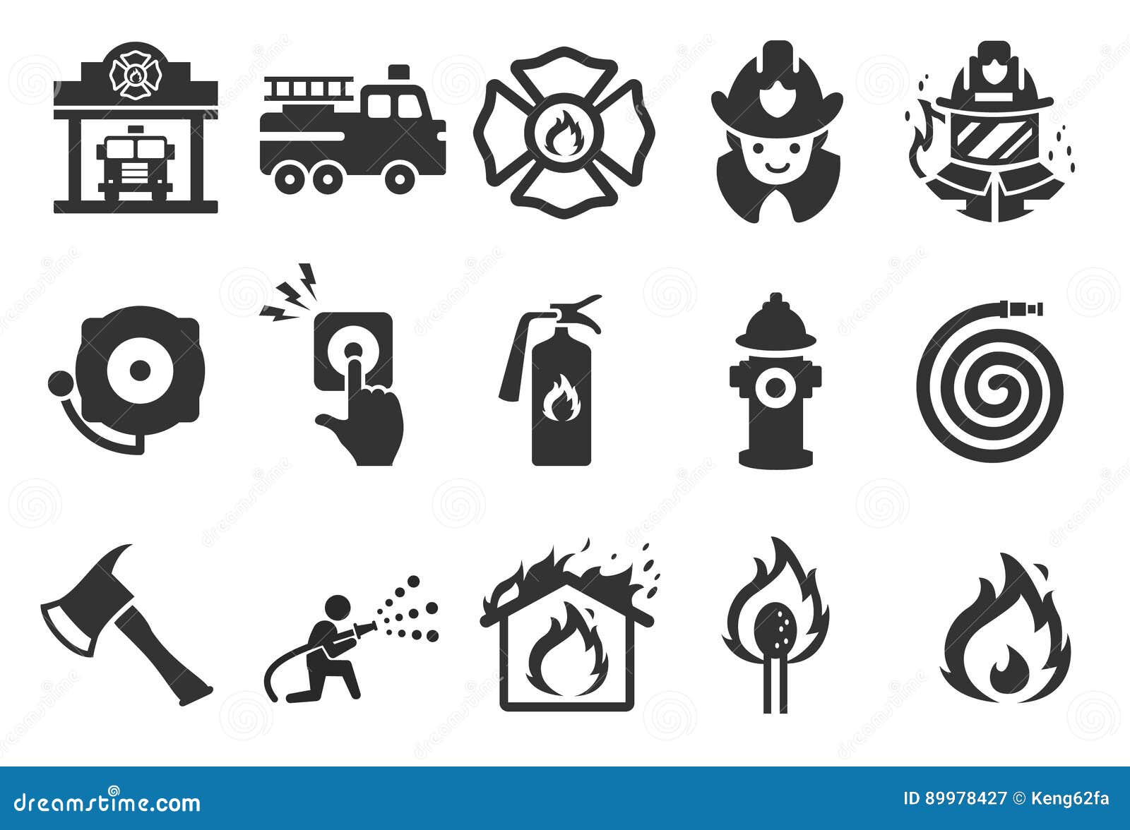 Brandweerkorpspictogrammen vector illustratie. Illustration of ...