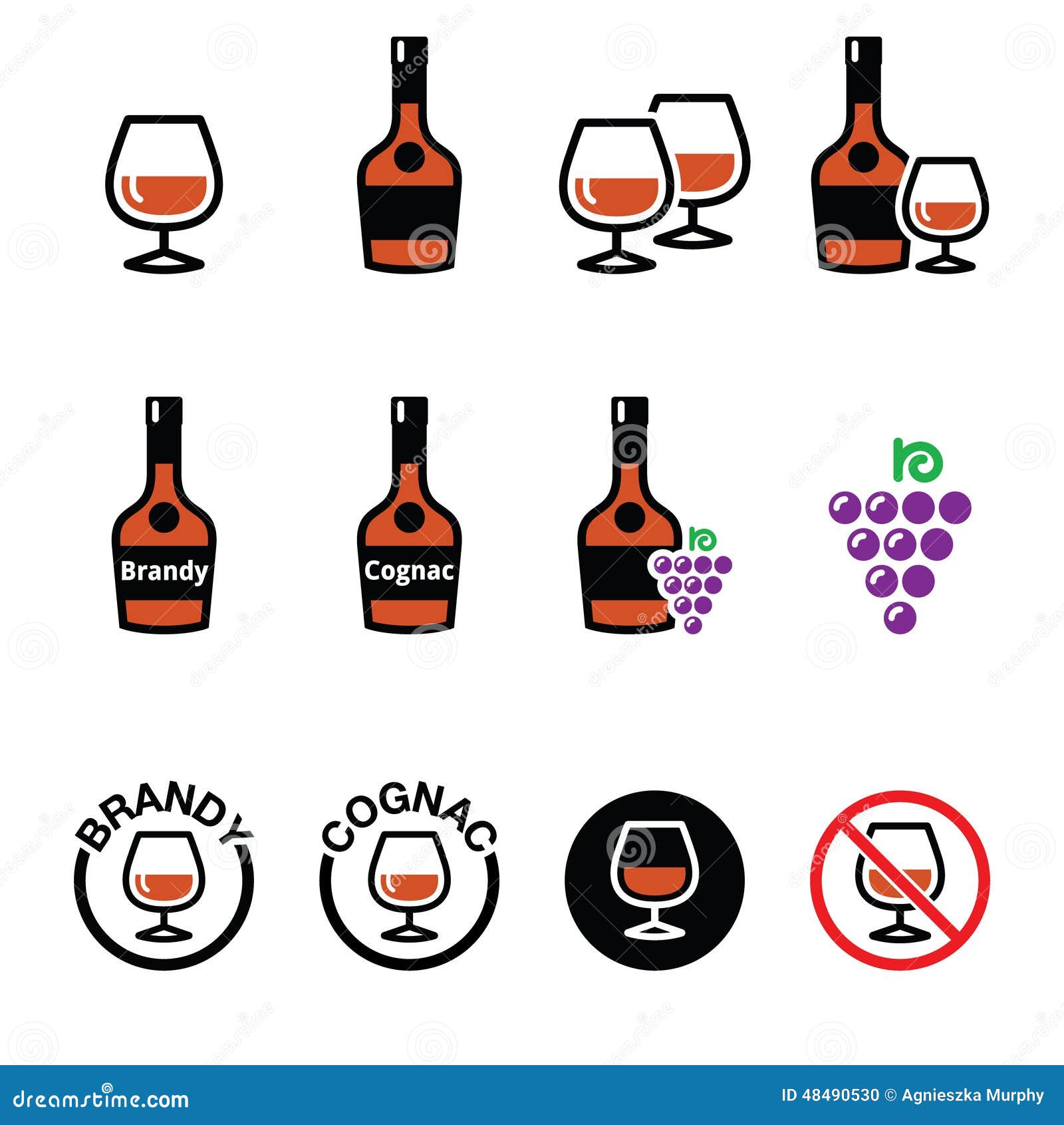 Brandy and Cognac Vector Icons Set Stock Vector - Illustration of ...