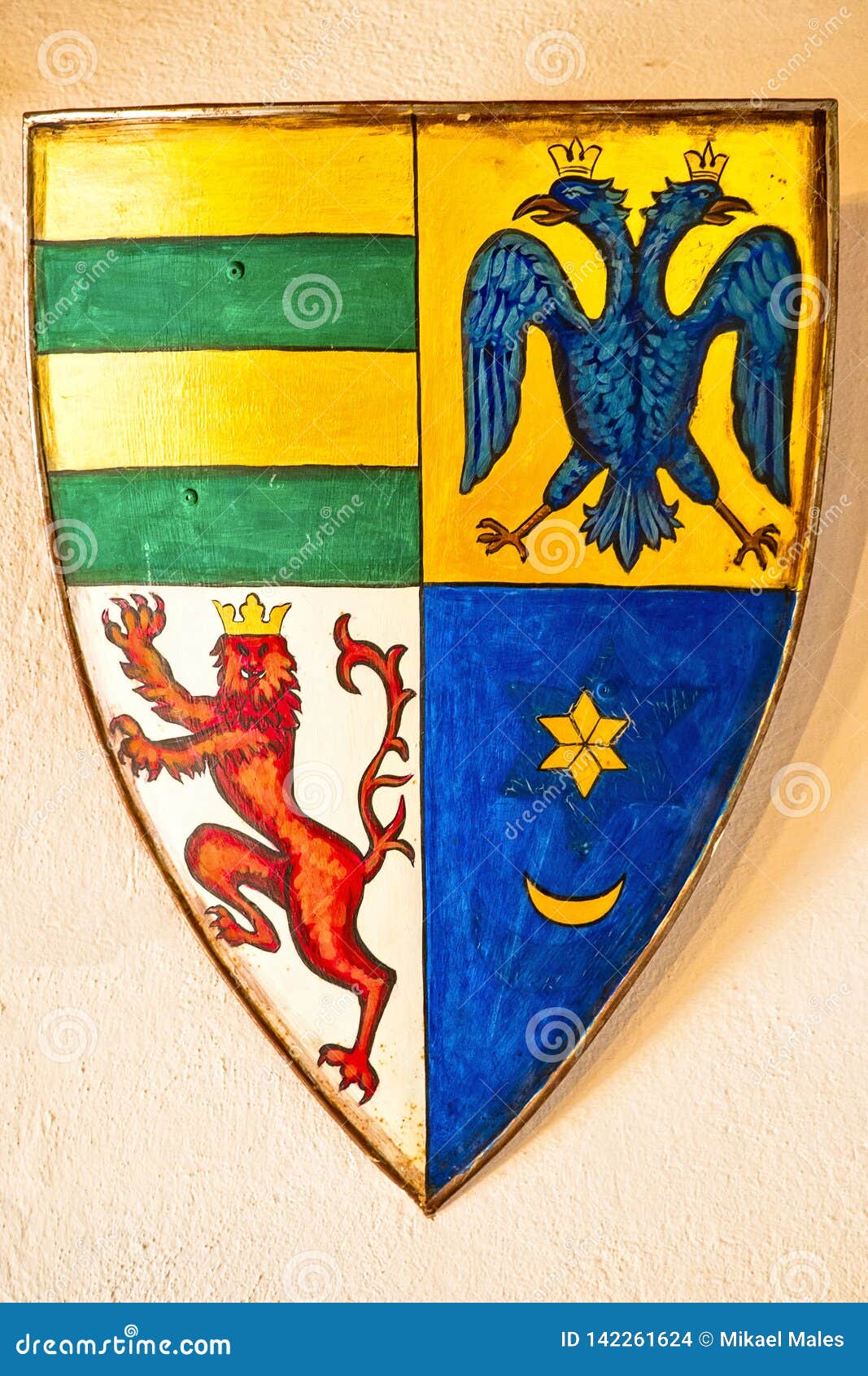 Brans Castle Crest and Colors on Shield Stock Photo - Image of flag ...