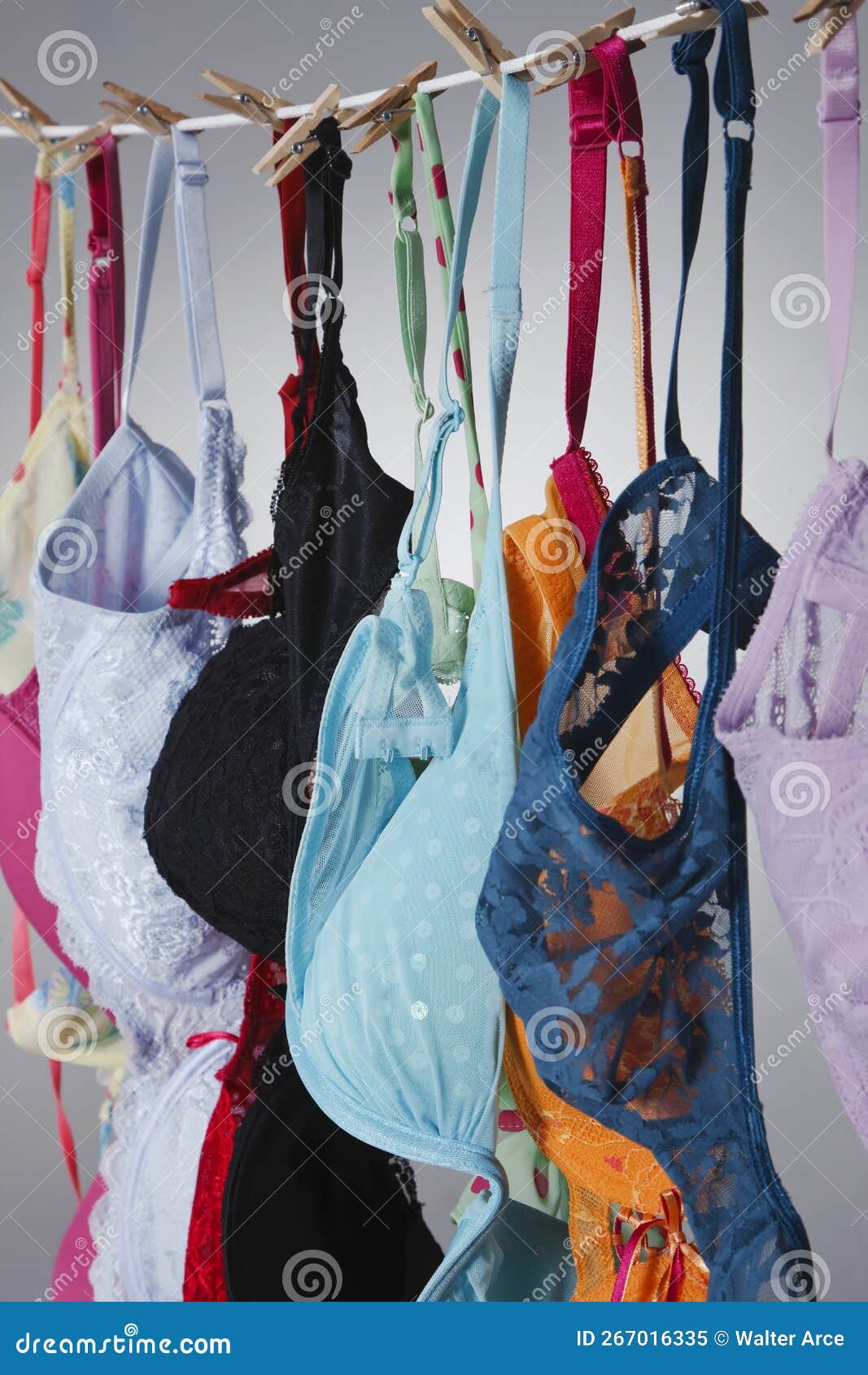 Bras Hanging on a Line in a Studio Environment Stock Image - Image of ...