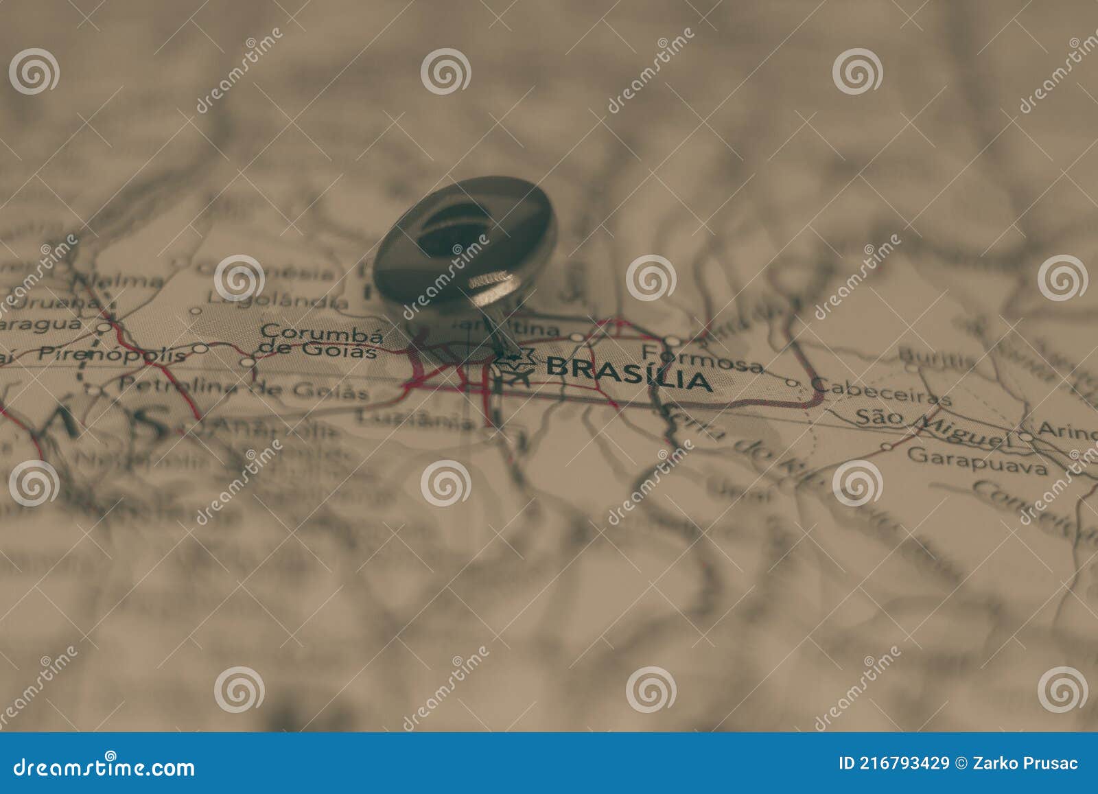 Brasilia Pinned on a Map with the Flag of Brazil Stock Image - Image of ...