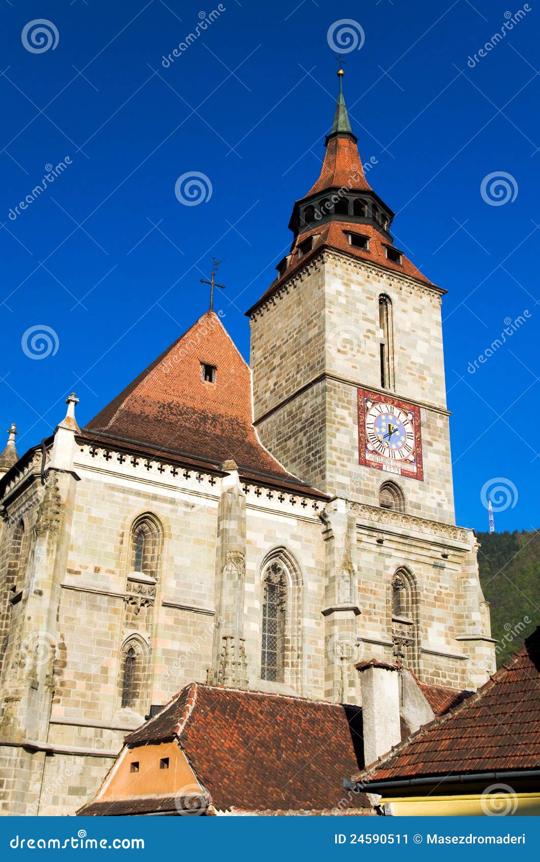 Brasov - Black Church stock image. Image of clock, center - 24590511
