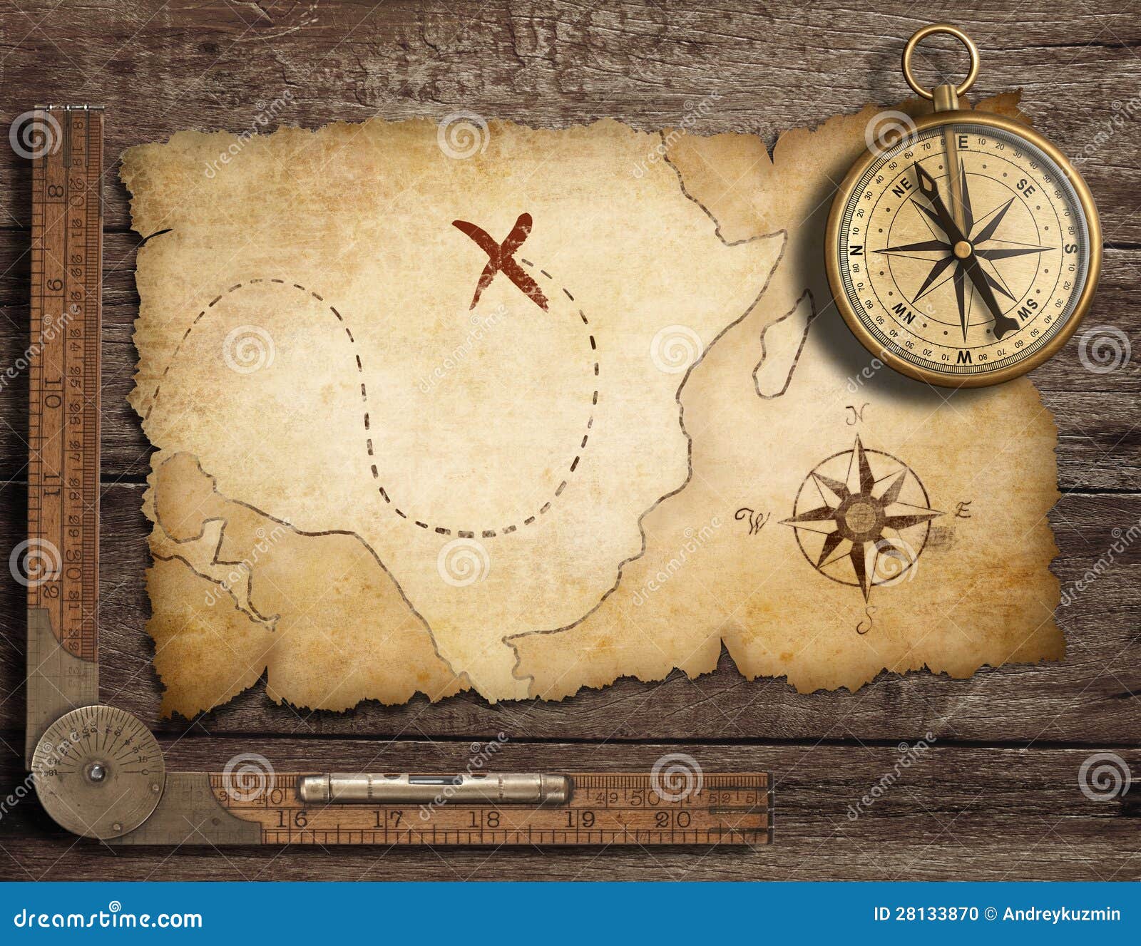 Brass Antique Nautical Compass with Old Map Stock Photo - Image of ...