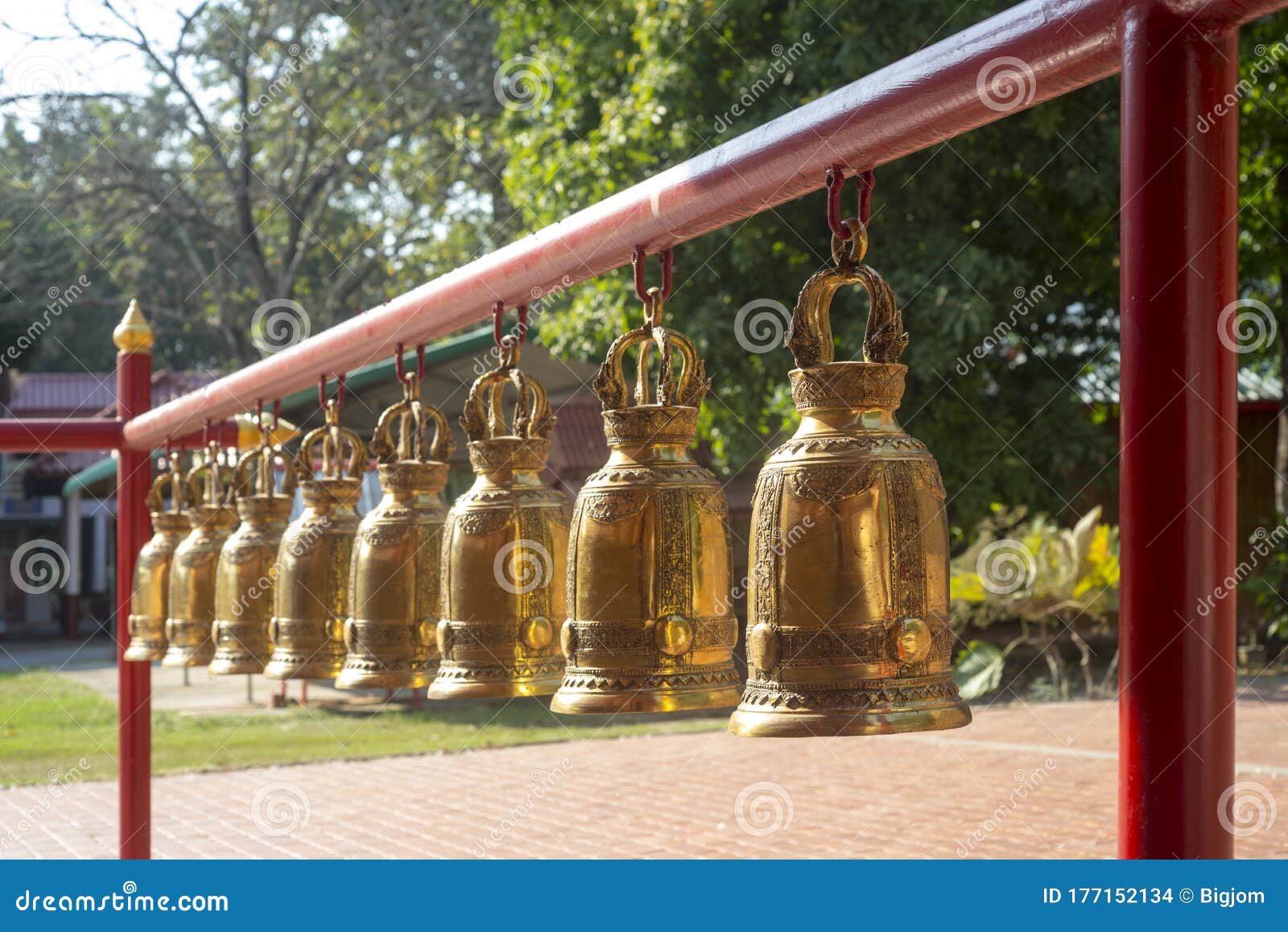 Brass bell in the temple stock photo. Image of traditional - 177152134