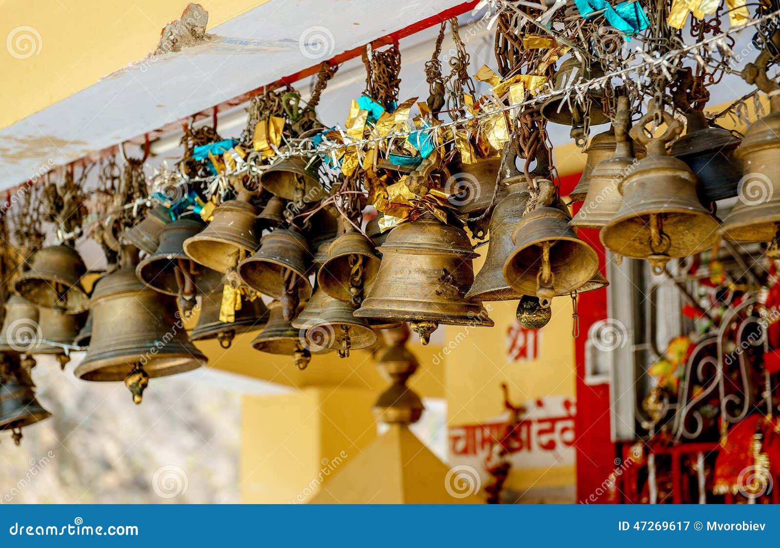 Brass Bells in Ancient Hindu Temple Stock Image - Image of religious ...