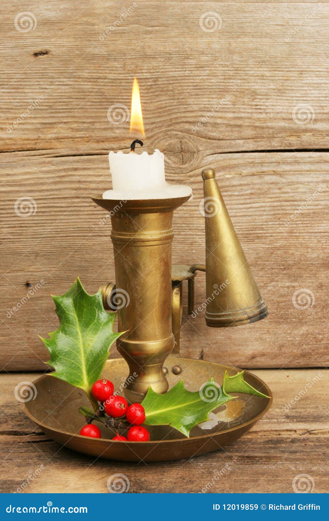 Brass Candlestick and Burning Candle Stock Image - Image of burning ...