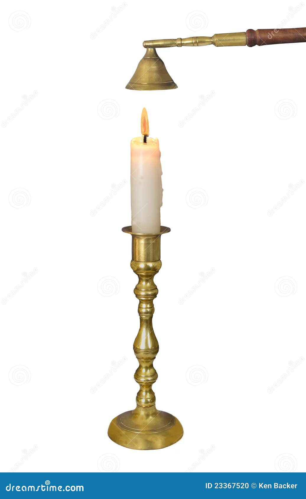 Brass Candlestick with Candle Isolated. Stock Photo - Image of ...