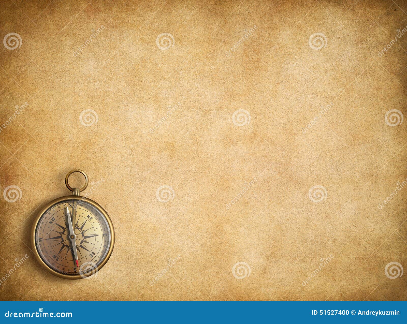 Brass Compass on Blank Vintage Paper Background Stock Photo - Image of ...