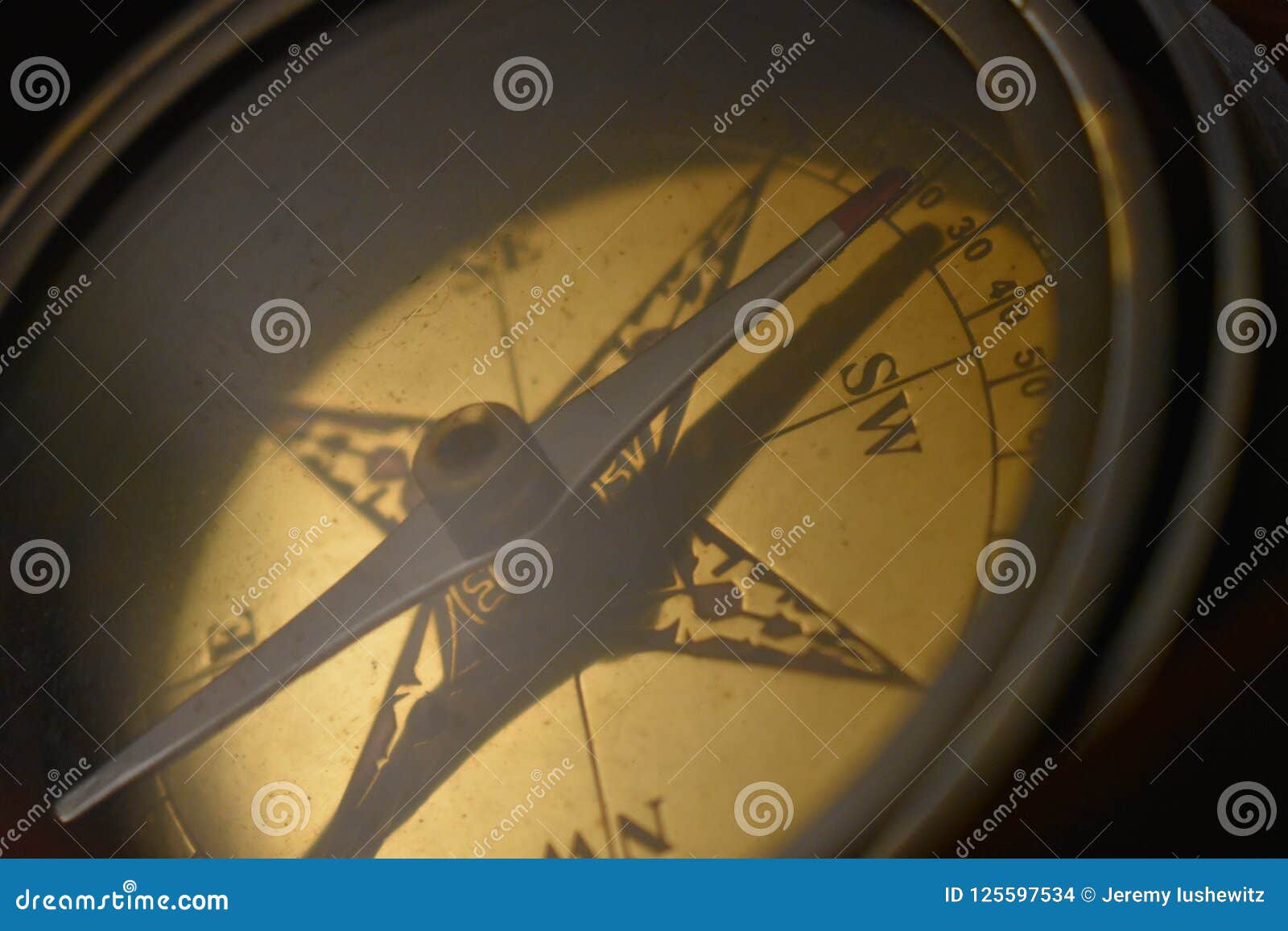 Brass Compass Closeup stock photo. Image of north, flash - 125597534