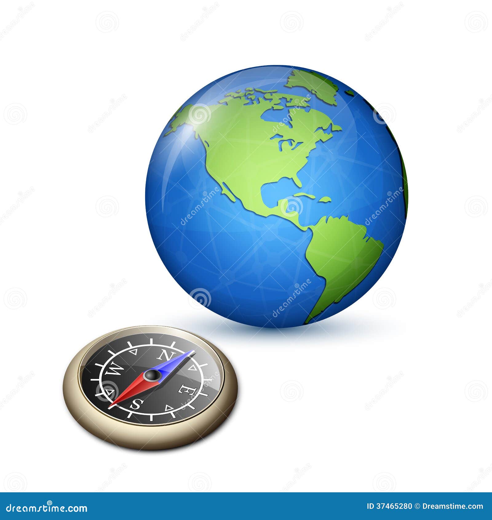 Brass Compass and Earth stock vector. Illustration of orbit - 37465280