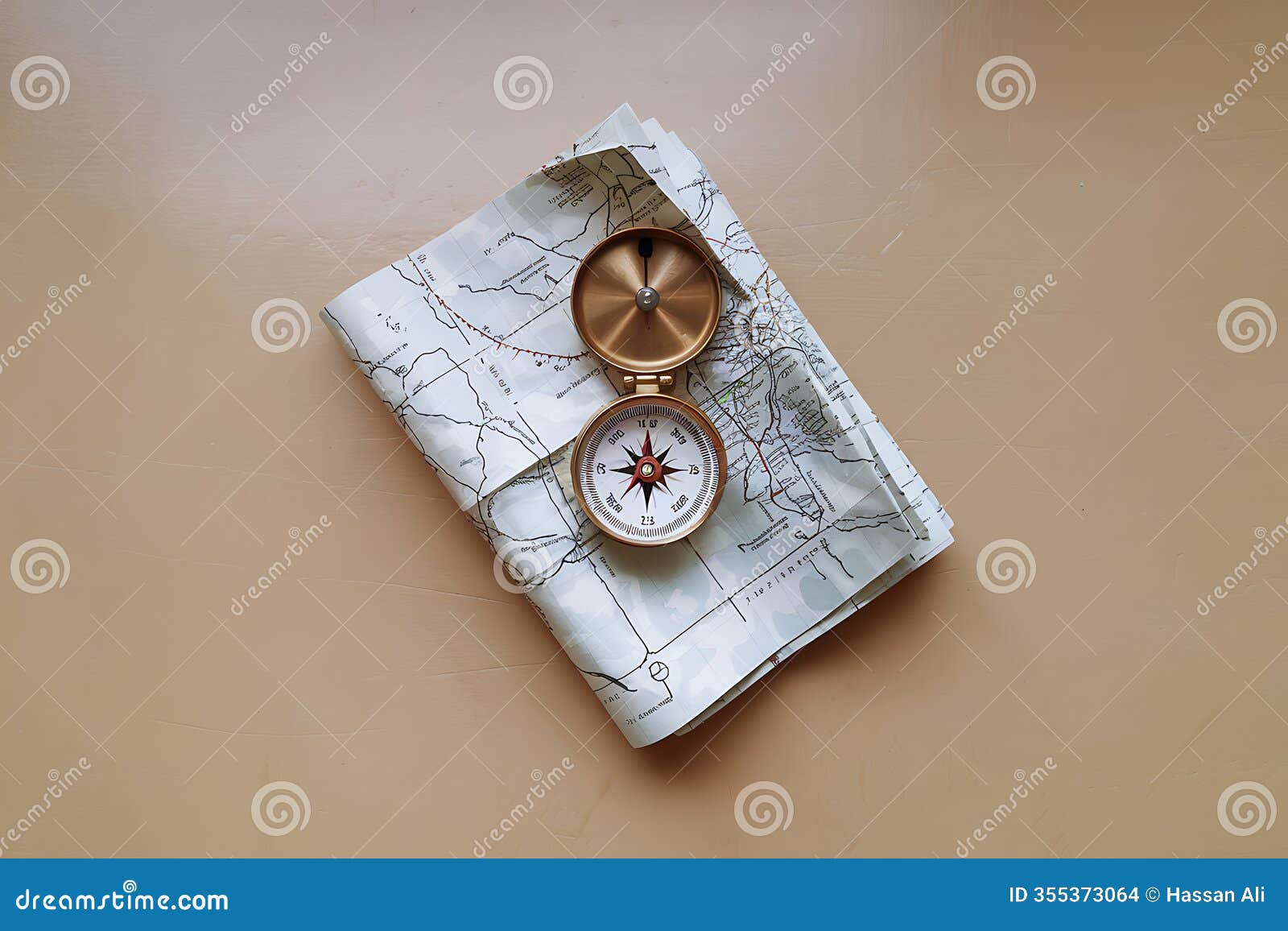 Brass Compass on Folded Map Travel, Adventure, Exploration, Navigation ...