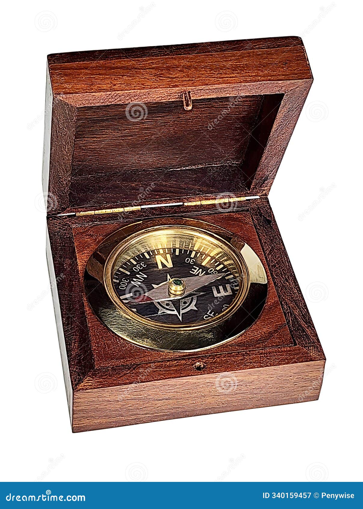 Brass Compass in a Wooden Case Stock Image - Image of vintage, case ...