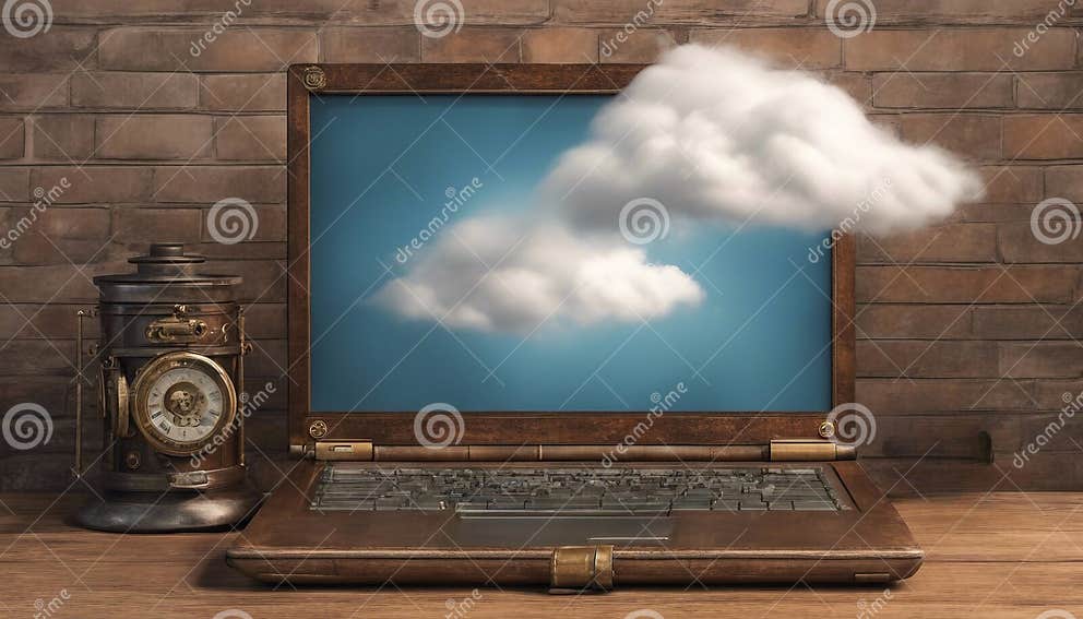 Brass Computer Laptop Cloud Backup Stock Illustration - Illustration of ...