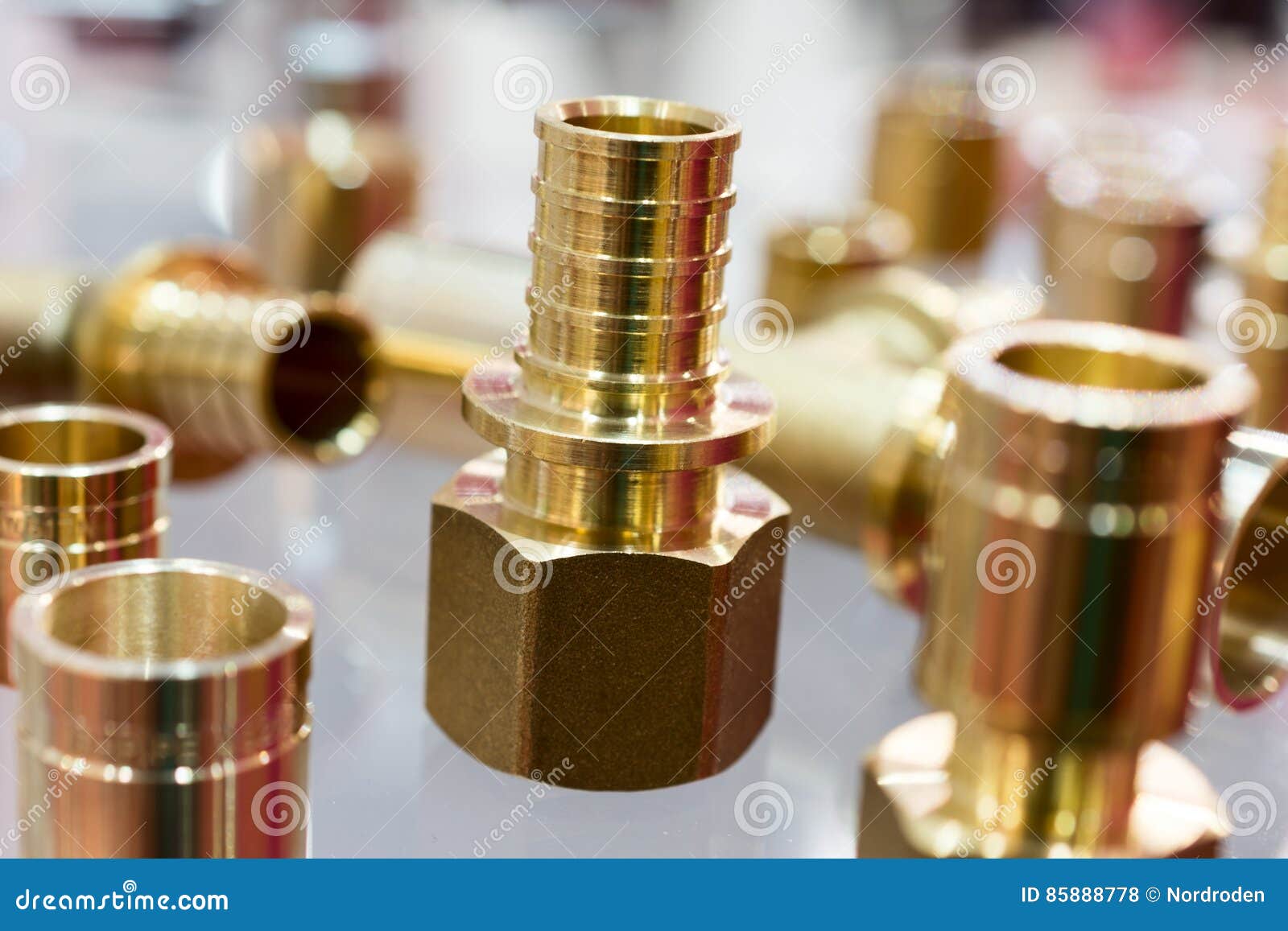Brass connector of a pipe. stock photo. Image of nipple - 85888778