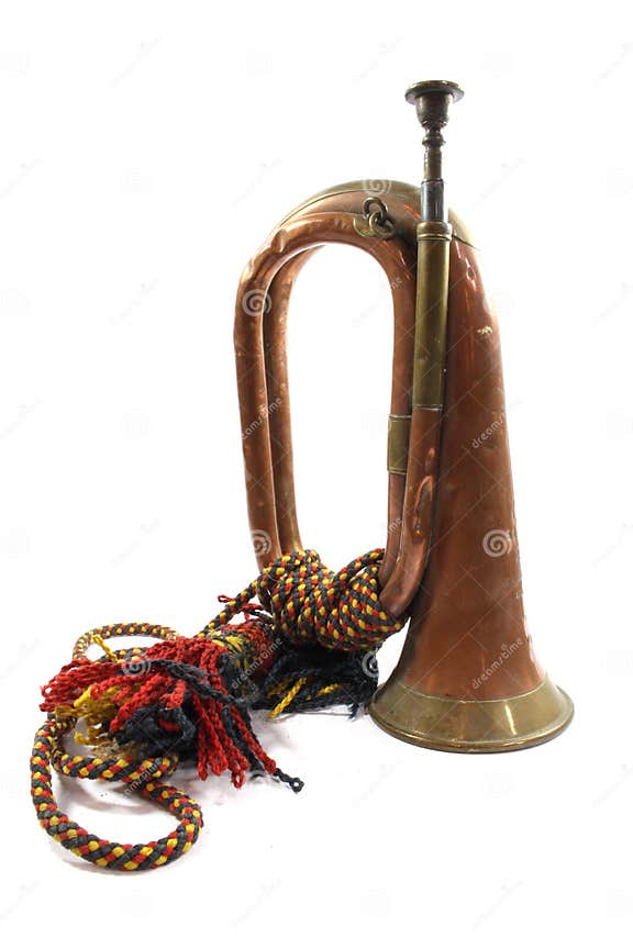 A Brass and Copper Small Bugle Instrument on White Background Stock ...
