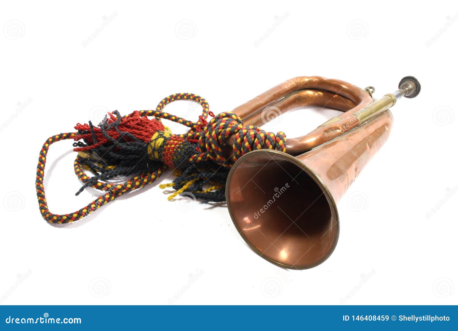 A Brass and Copper Small Bugle Instrument on White Background Stock ...