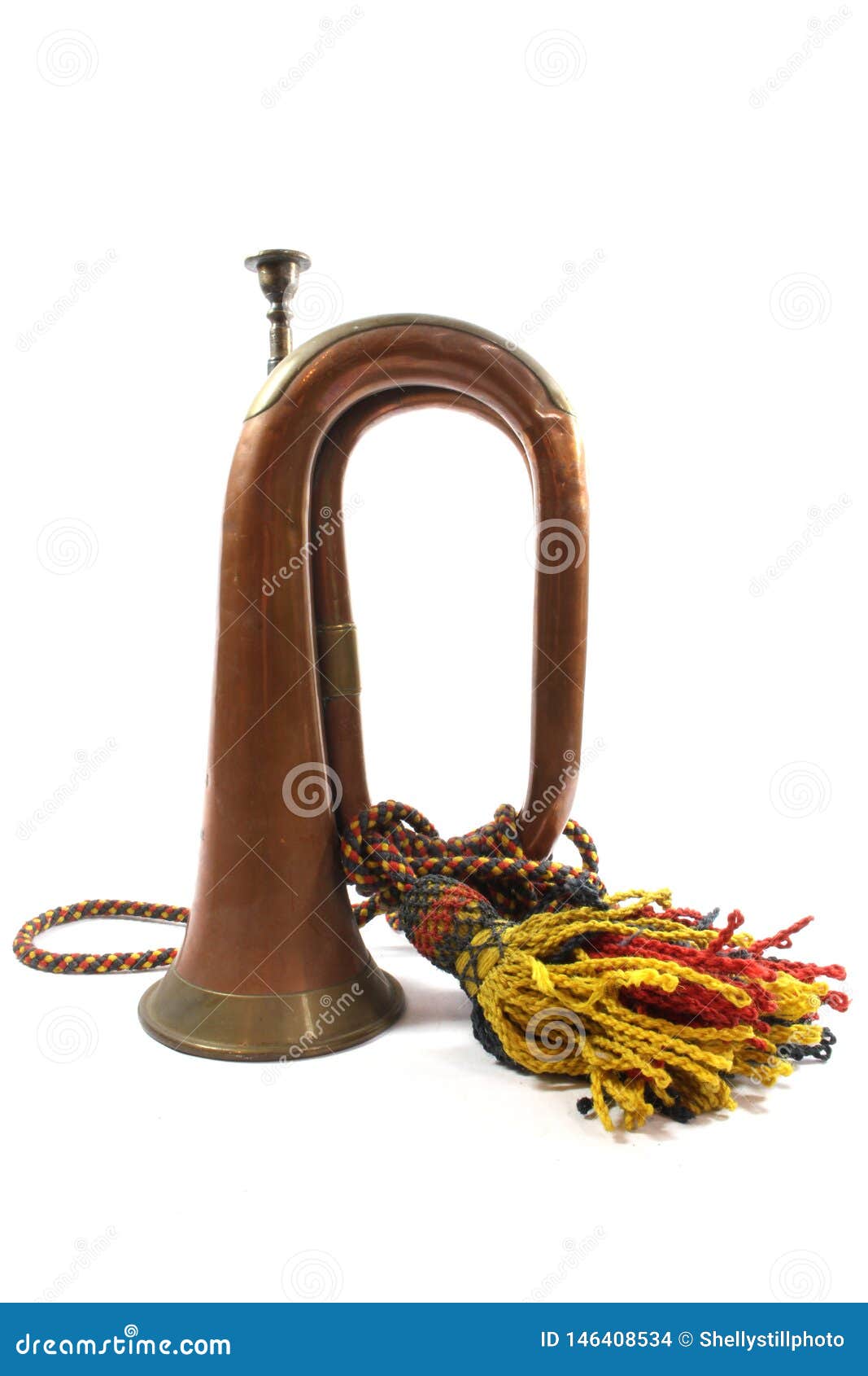 A Brass and Copper Small Bugle Instrument on White Background Stock ...