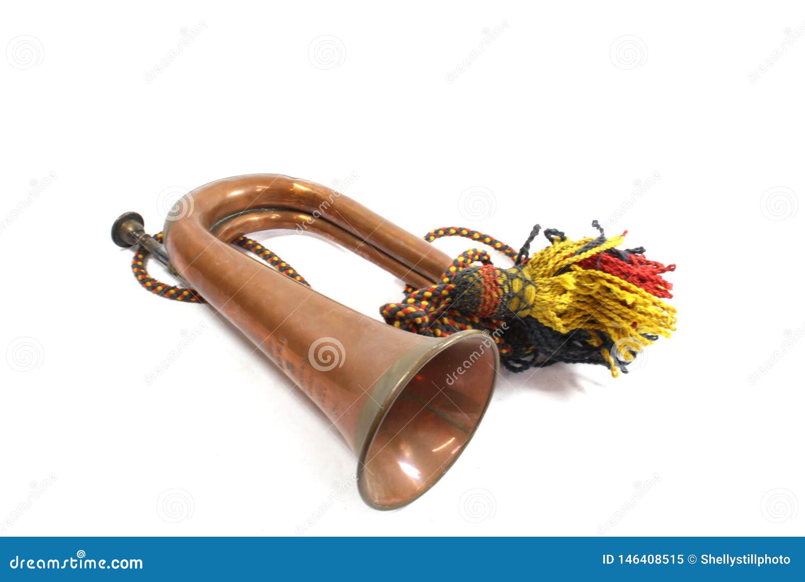 A Brass and Copper Small Bugle Instrument on White Background Stock ...