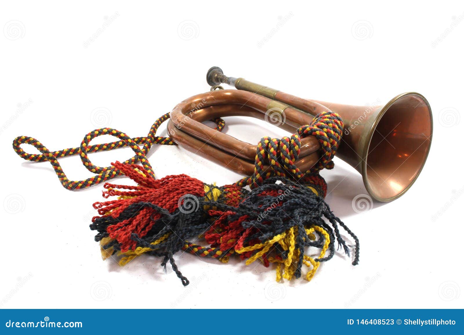 A Brass and Copper Small Bugle Instrument on White Background Stock ...