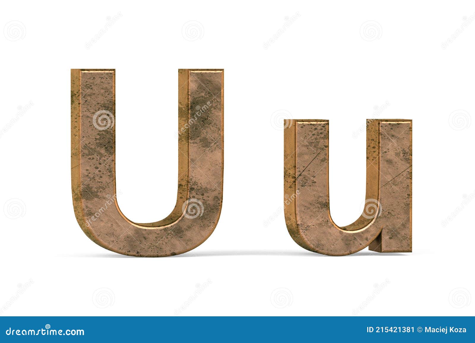 Brass 3D Letter U - Three Dimensional Uppercase and Lowercase U Covered ...