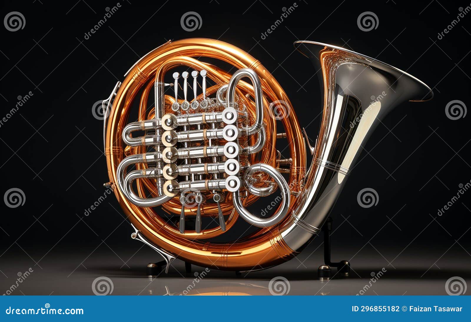 Brass French Horn on a Pure Black Background -Generative Ai Stock Photo ...
